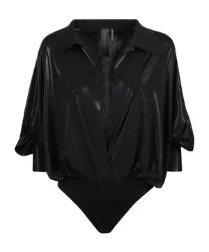 Norma Kamali Super Oversized Boyfriend Shirt Bodysuit - Black