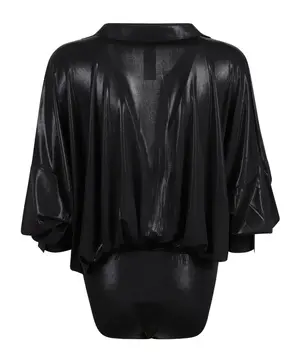 Norma Kamali Super Oversized Boyfriend Shirt Bodysuit - Black