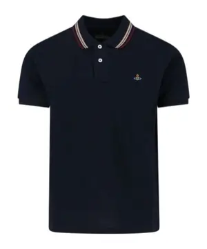 VIVIENNE WESTWOOD Logo Embroidered Short Sleeve Polo Shirt - Blue