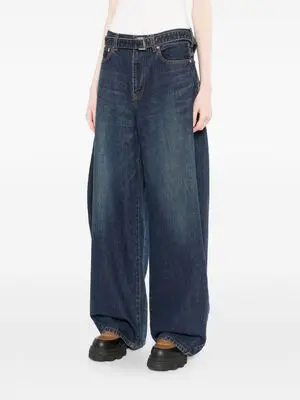 Sacai Wide-leg Denim Jeans With Decorative Belt