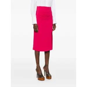 Valentino Garavani Zipped Midi Skirt With Pleated Details And Slit - Red