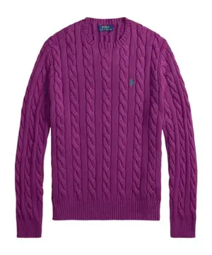 Polo Ralph Lauren Cable-knit Embroidered Crew Neck Sweater - Purple