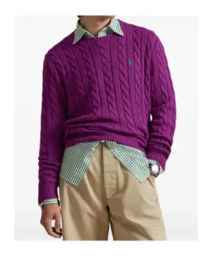 Polo Ralph Lauren Cable-knit Embroidered Crew Neck Sweater - Purple