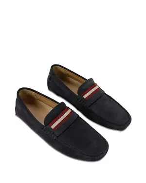 Bally Suede Loafers With Signature Stripe Detail - Black