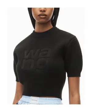 Alexander Wang Logo Embroidered Cropped Knit Top - Black