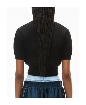 Alexander Wang Logo Embroidered Cropped Knit Top - Black