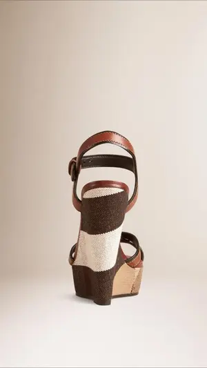 Burberry Check Buckle Wedge Sandals
