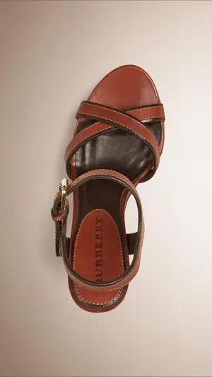 Burberry Check Buckle Wedge Sandals