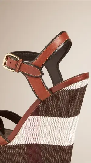 Burberry Check Buckle Wedge Sandals