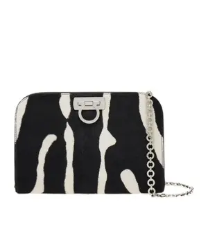 FERRAGAMO Diana Zebra Printed Clutch Bag - White/black