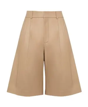 YVES SALOMON Pleated Leather Shorts - Beige