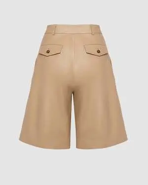 YVES SALOMON Pleated Leather Shorts - Beige