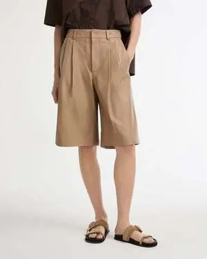YVES SALOMON Pleated Leather Shorts - Beige