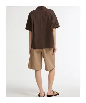 YVES SALOMON Pleated Leather Shorts - Beige