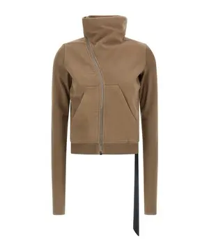 Rick Owens Cropped Sweatshirt With Foldable Turtleneck And Asymmetrical Zipper - Brown