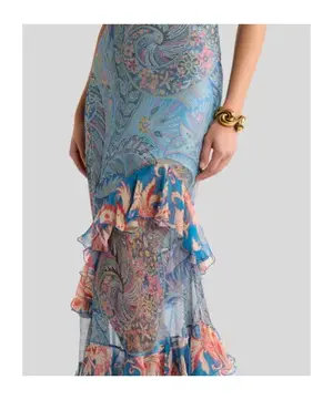Etro Sleeveless Ruffled Maxi Dress With Floral Print - Blue