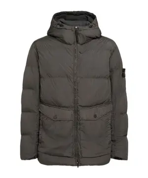Stone Island Short Nylon Down Parka With Hood - Black