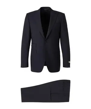 Canali Long-sleeved Suit Jacket With Belt Loops And Trousers Suit Set - Midnight Blue