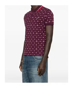 VIVIENNE WESTWOOD Logo Embroidered Patterned Trim Polo Shirt - Purple