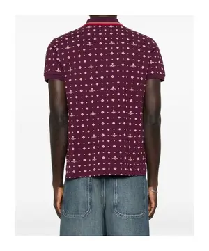VIVIENNE WESTWOOD Logo Embroidered Patterned Trim Polo Shirt - Purple