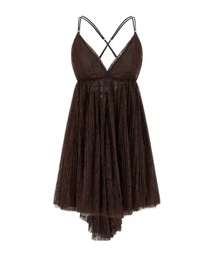 Elisabetta Franchi Pleated Lace Mini Dress