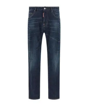 Dsquared2 Logo Patch Straight Leg Jeans - Blue
