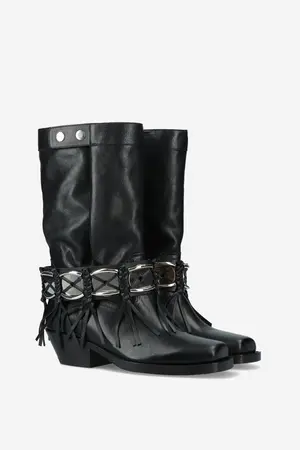 Isabel Marant Étoile Square Toe Block Heel Fringe Trim Boots