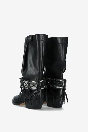 Isabel Marant Étoile Square Toe Block Heel Fringe Trim Boots