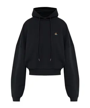 VIVIENNE WESTWOOD Logo Embroidered Cropped Hoodie - Black