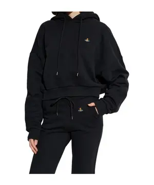 VIVIENNE WESTWOOD Logo Embroidered Cropped Hoodie - Black