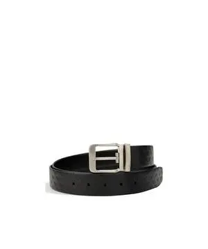 Emporio Armani Logo Engraved Leather Belt - Black