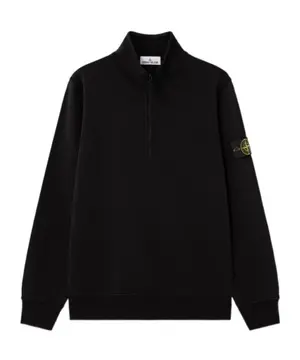 Stone Island Logo Patch Quarter-zip Sweatshirt - Black