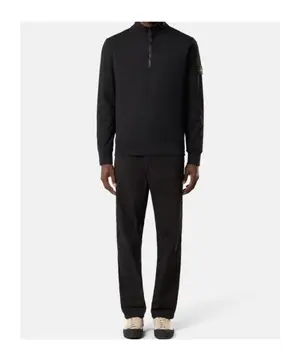 Stone Island Logo Patch Quarter-zip Sweatshirt - Black