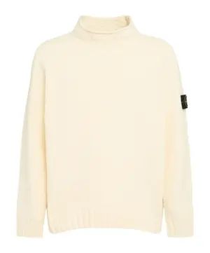 Stone Island Cotton Chenille Crewneck Sweater With Logo Patch - White