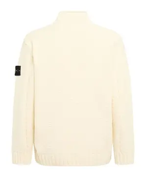 Stone Island Cotton Chenille Crewneck Sweater With Logo Patch - White