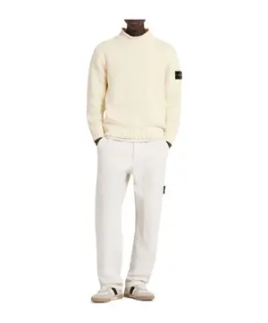 Stone Island Cotton Chenille Crewneck Sweater With Logo Patch - White