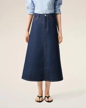 AMI Paris Denim High-waist Midi Skirt