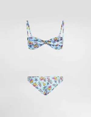 Dolce & Gabbana Small Floral-print Bikini - Blue