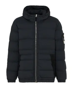 Stone Island Nylon Down Jacket With Hood And Logo Patch
