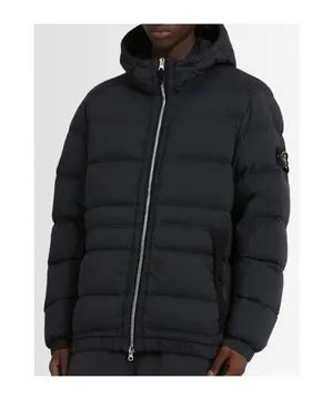 Stone Island Nylon Down Jacket With Hood And Logo Patch