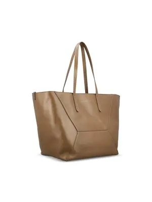 Brunello Cucinelli Logo Print Tote Bag - Brown