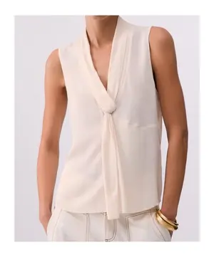 Liu Jo Sleeveless V-neck Georgette Top With Front Knot Detail