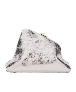 Attico Metallic Craquelé "day Off Small" Clutch - Silver