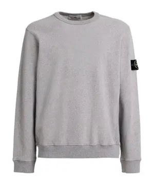 Stone Island Brushed Cotton Crewneck Sweatshirt With Sleeve Logo Patch - Gray