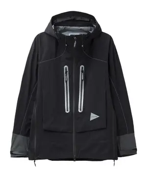 AND WANDER Reflective Zip Hooded Waterproof Jacket - Black