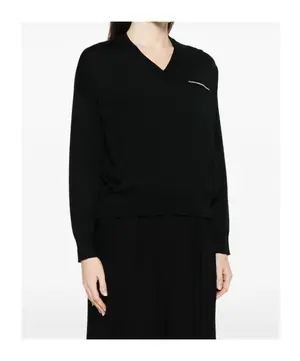 Peserico V-neck Long-sleeve Sweater With Pocket Detail