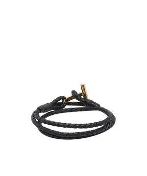 TOM FORD Braided Leather Bracelet With T-buckle - Black
