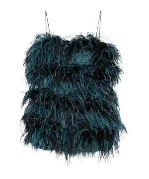 Oseree Feathered Mini Dress - Peacock