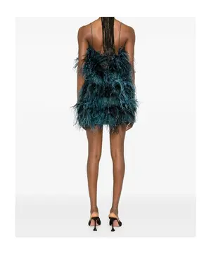 Oseree Feathered Mini Dress - Peacock