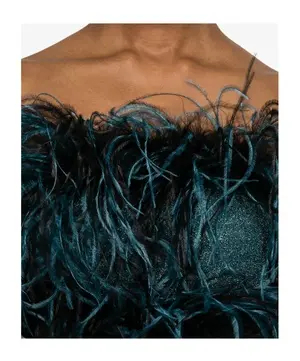 Oseree Feathered Mini Dress - Peacock